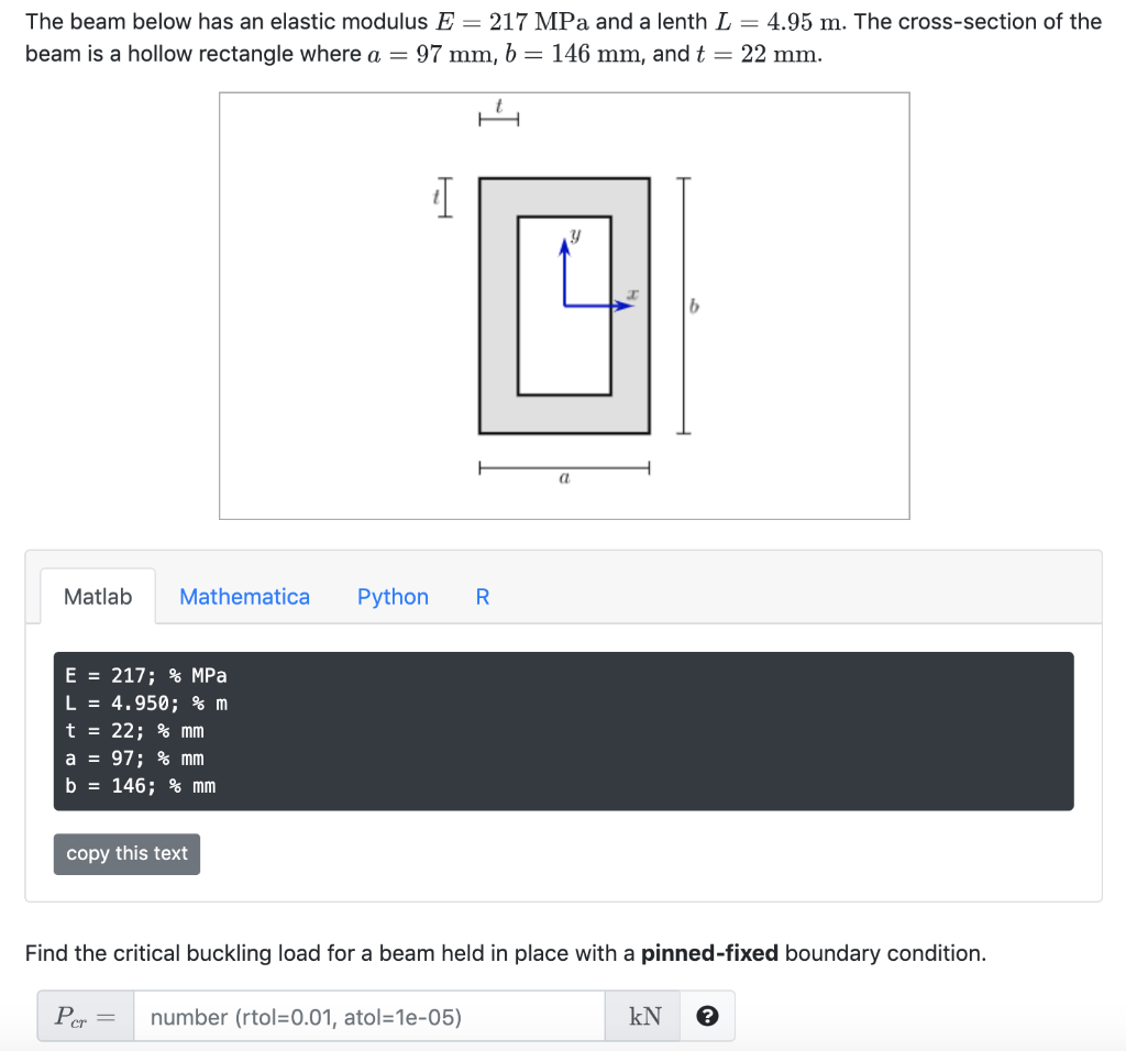 Solved The beam below has an elastic modulus E= 217 MPa and | Chegg.com