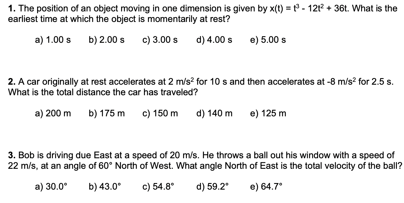 Solved 1. The position of an object moving in one dimension | Chegg.com