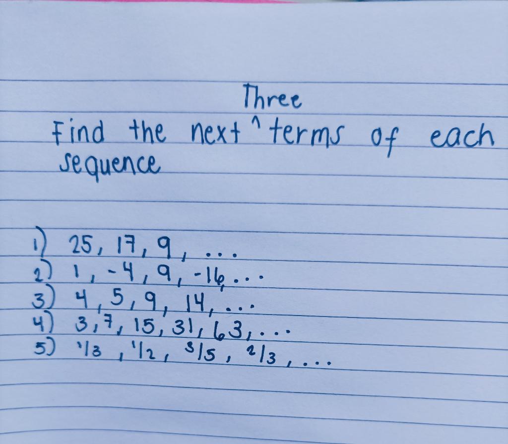 Solved Three Find the next'terms of each sequence 1) | Chegg.com