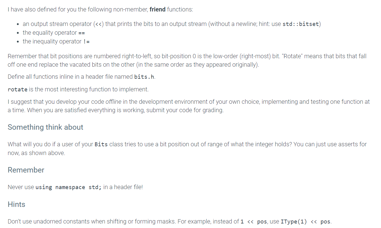 Solved Define a class named Bits that holds a single integer | Chegg.com
