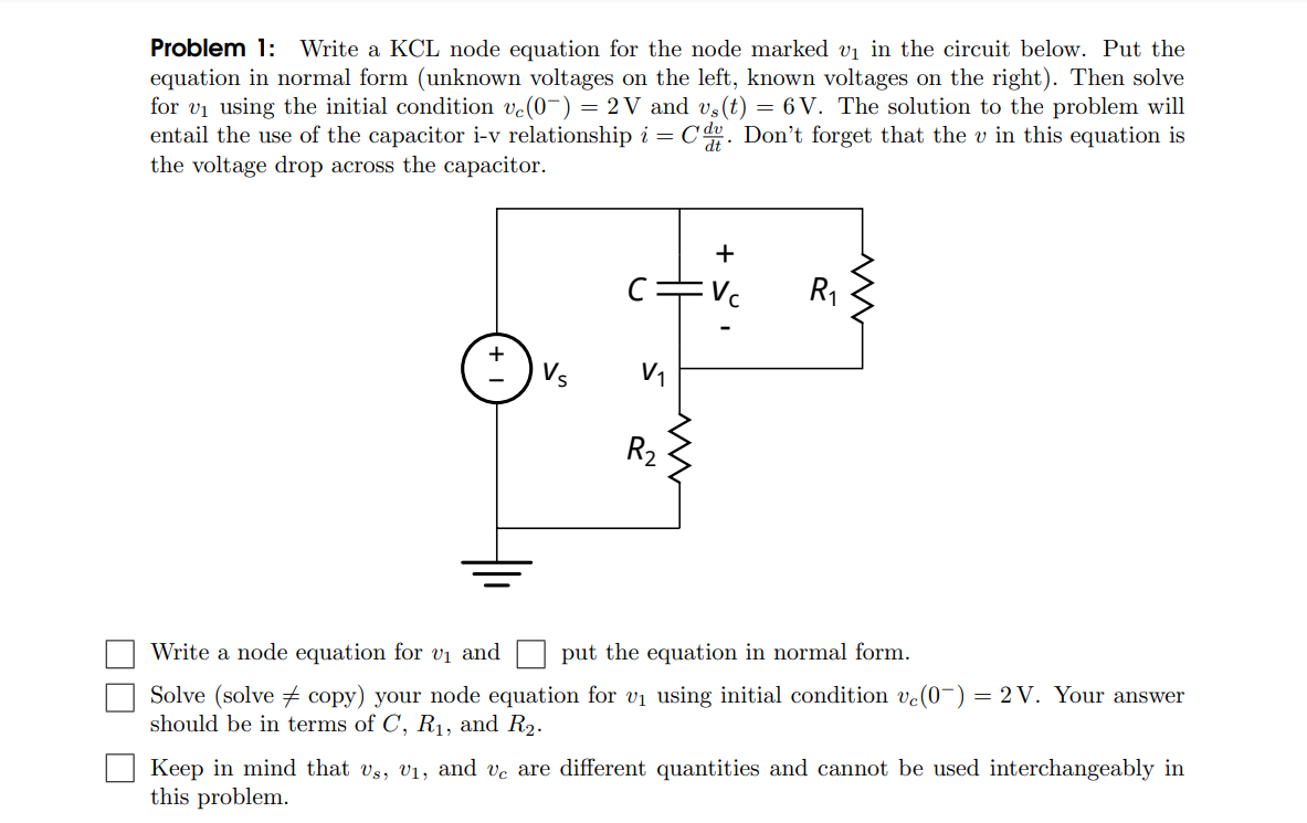 Solved Problem 1: Write a KCL node equation for the node | Chegg.com
