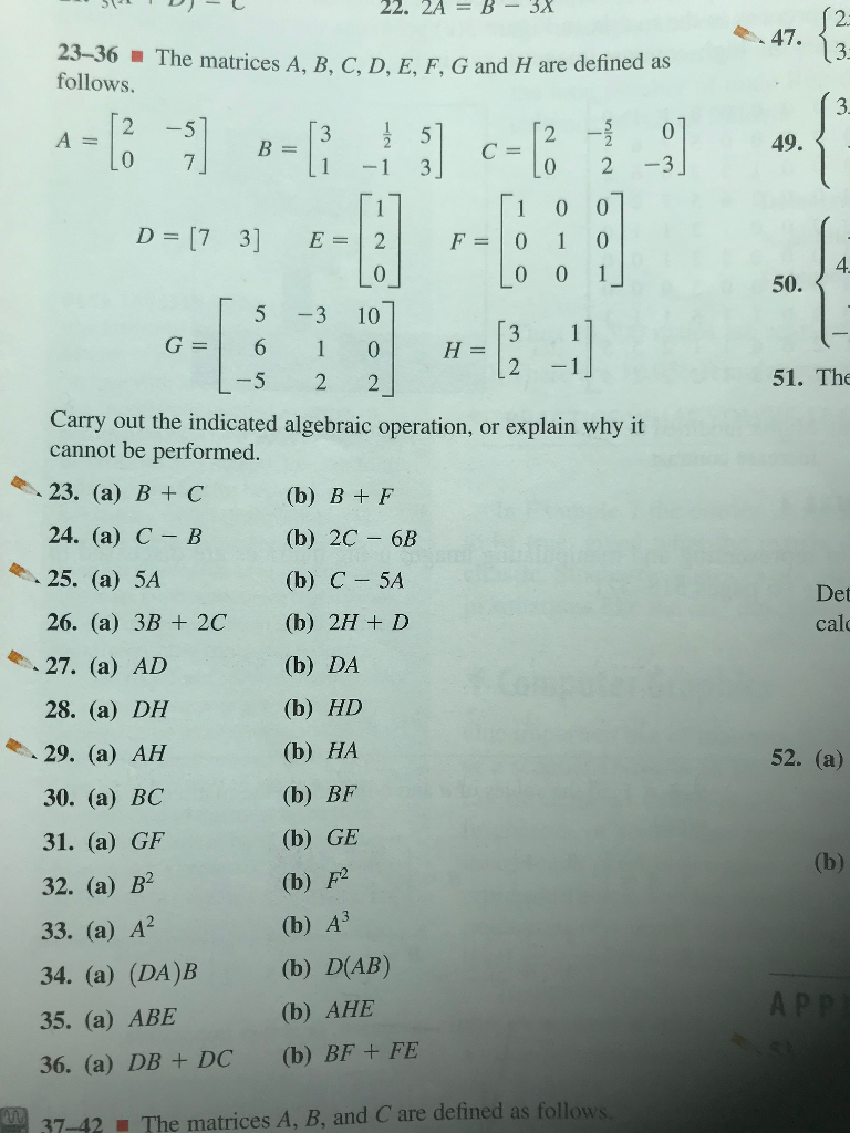 Solved 22. 2A 3X 2. 47. 23-36 The matrices A, B, C, D, E, F, | Chegg.com