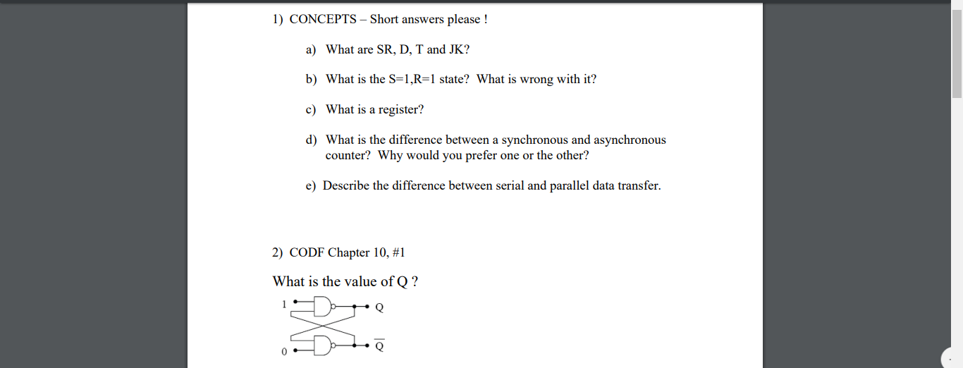 Solved 1) CONCEPTS - Short answers please! a) What are SR, | Chegg.com