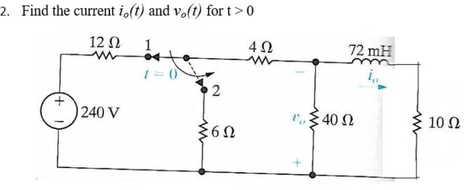 Solved Find the current io(t) ﻿and vo(t) ﻿for t>0. ﻿use | Chegg.com