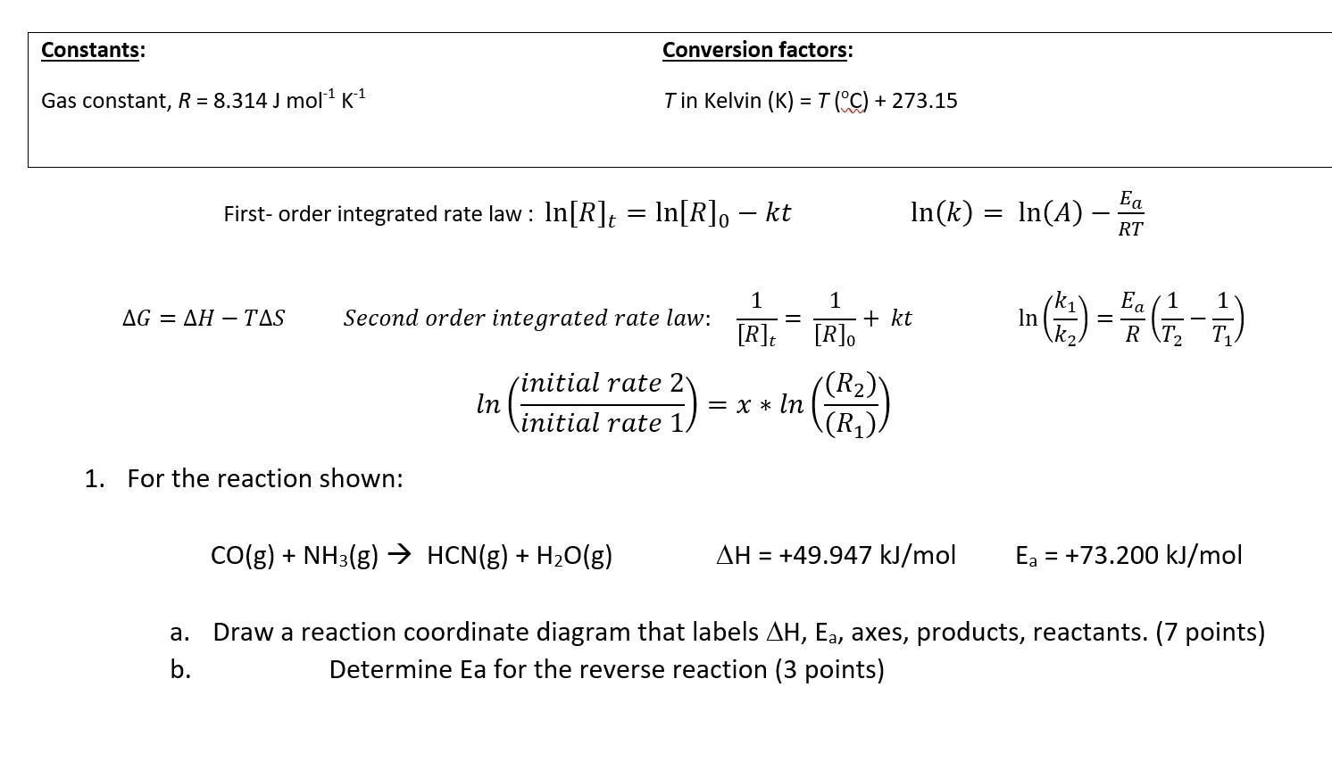 Solved Constants: Conversion factors: Gas constant, R = | Chegg.com
