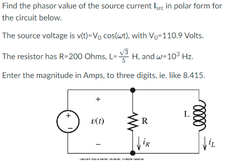 Solved Find the phasor value of the source current Isrc in | Chegg.com