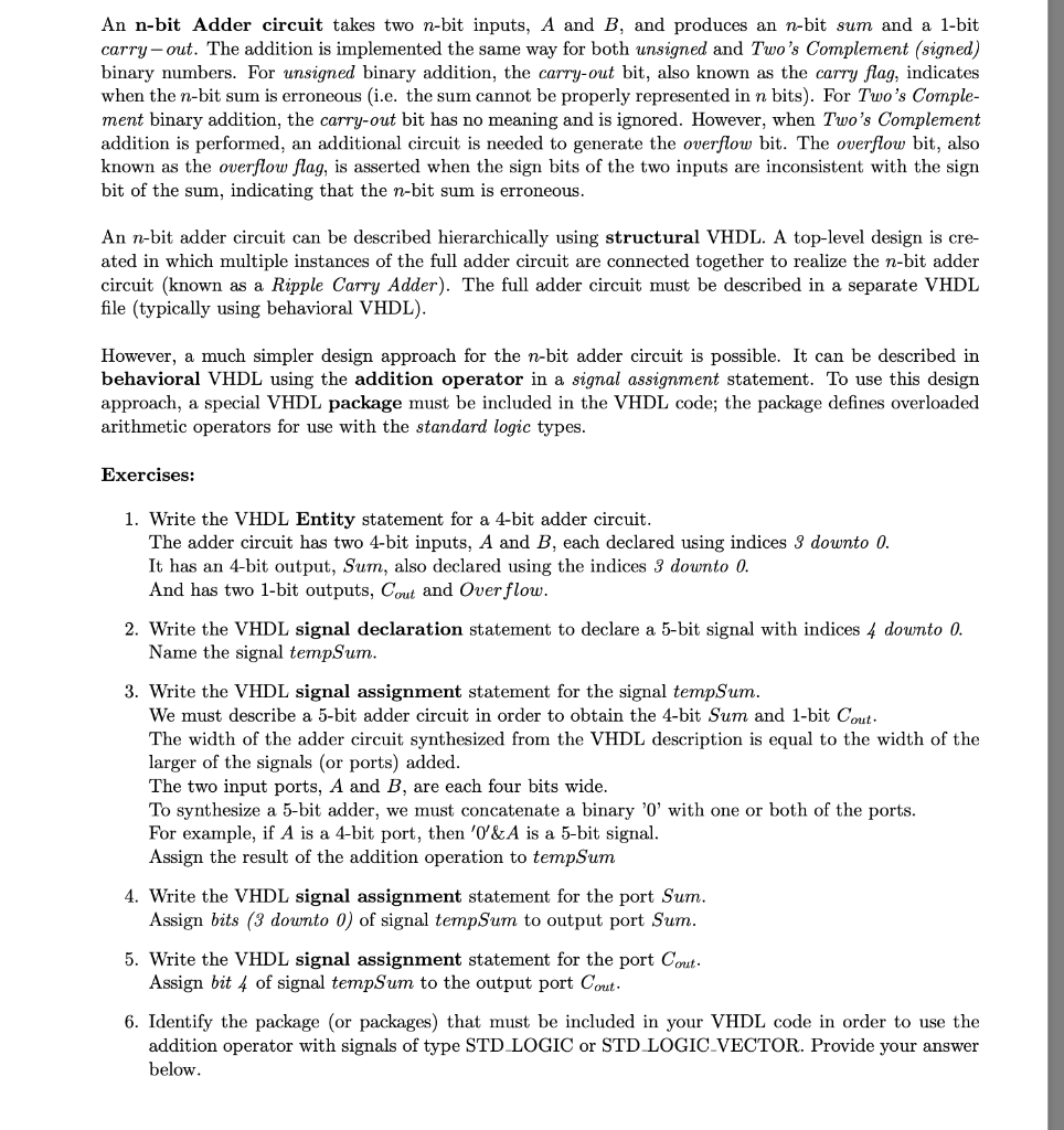 An n-bit Adder circuit takes two n-bit inputs, A and | Chegg.com