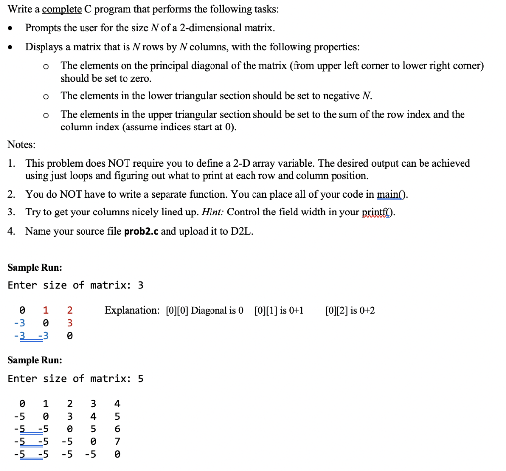Solved Write a complete C program that performs the | Chegg.com