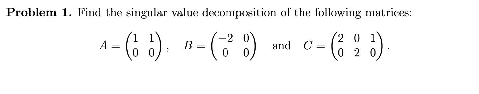 Solved Problem 1. Find the singular value decomposition of | Chegg.com
