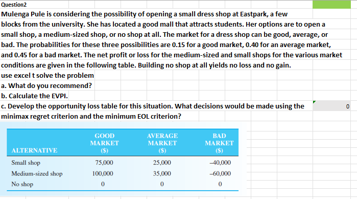 Solved Question2 Mulenga Pule is considering the possibility | Chegg.com
