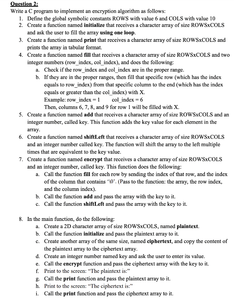 Solved Question 2 Write A C Program To Implement An