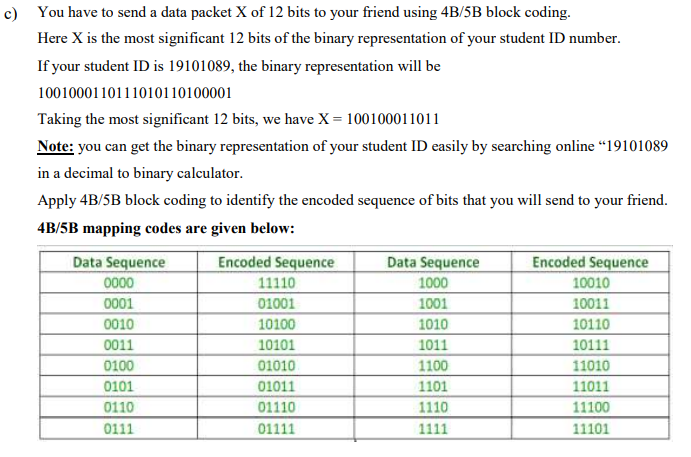 Solved c) You have to send a data packet X of 12 bits to | Chegg.com