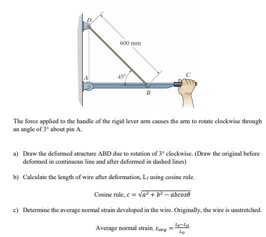 Solved 600 mm 45° B The force applied to the handle of the | Chegg.com