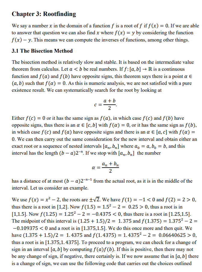 Solved Chapter 3: Rootfinding We say a number x in the | Chegg.com