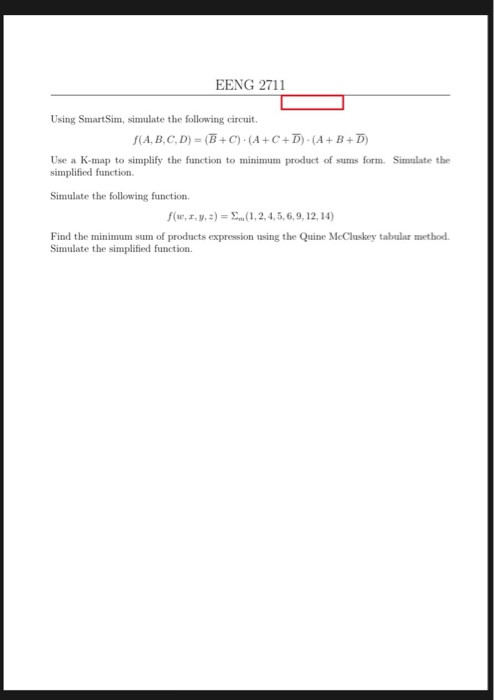 Solved EENG 2711 Using SmartSim, simulate the following | Chegg.com