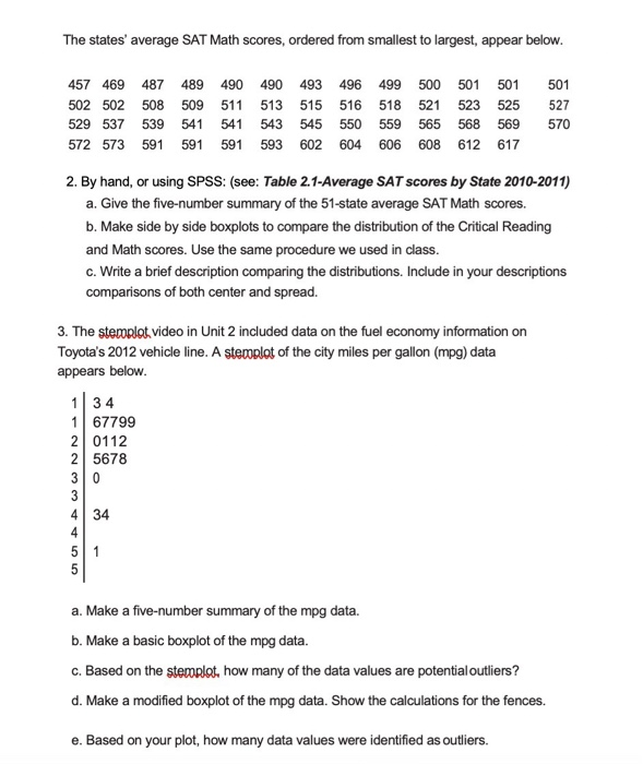 Solved The states' average SAT Math scores, ordered from | Chegg.com