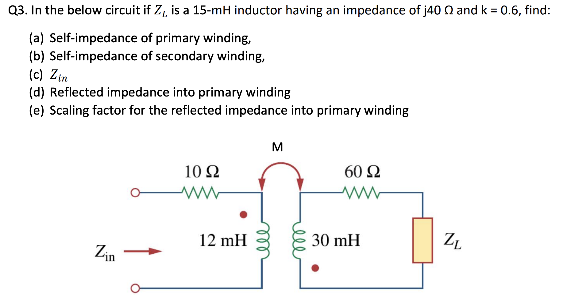 Solved Q3. In the below circuit if ZL is a 15−mH inductor | Chegg.com