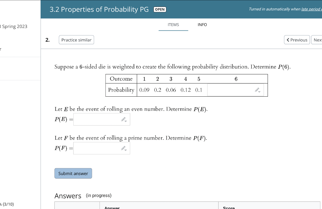 Solved 3.2 Properties of Probability PG Turned in | Chegg.com