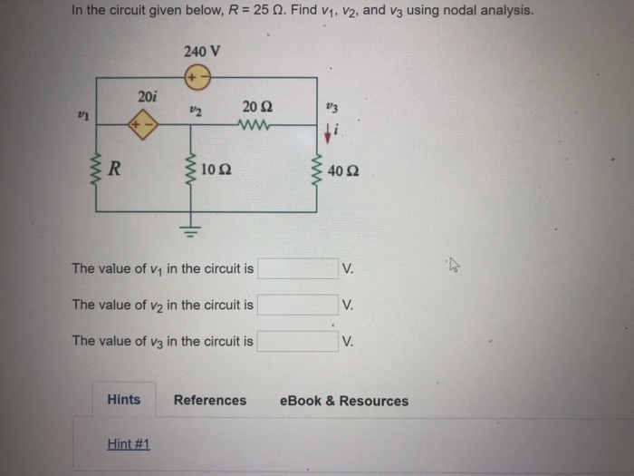 Solved In the circuit given below, R-25 Ω. Find v1, v2, and | Chegg.com
