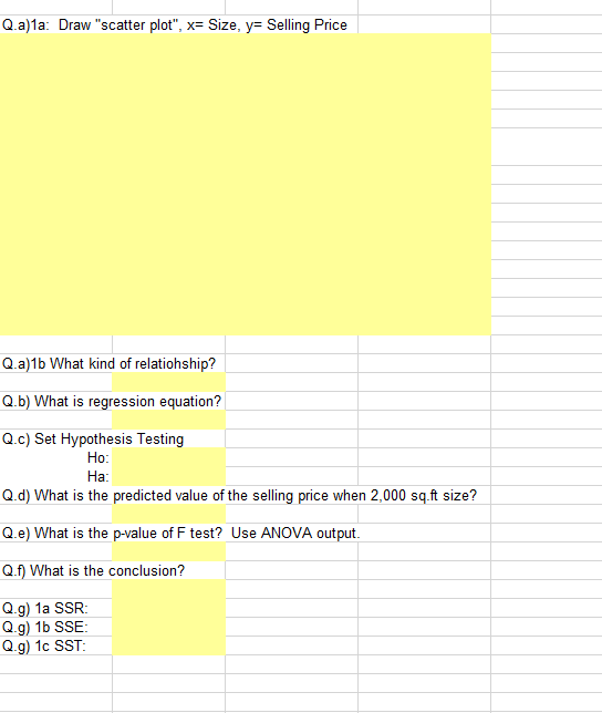 Solved Q.a)1a: Draw "scatter plot", x= Size, y= Selling | Chegg.com