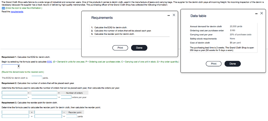 Solved Requirements Data table 1. Calculate the EOQ for | Chegg.com