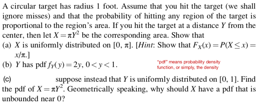 Solved A circular target has radius 1 foot. Assume that you | Chegg.com