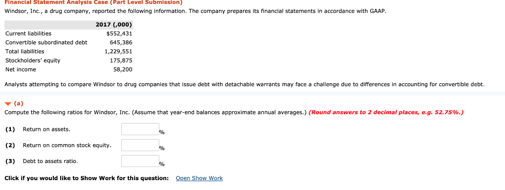 Solved Financial Statement Analysis Case (Part Level | Chegg.com