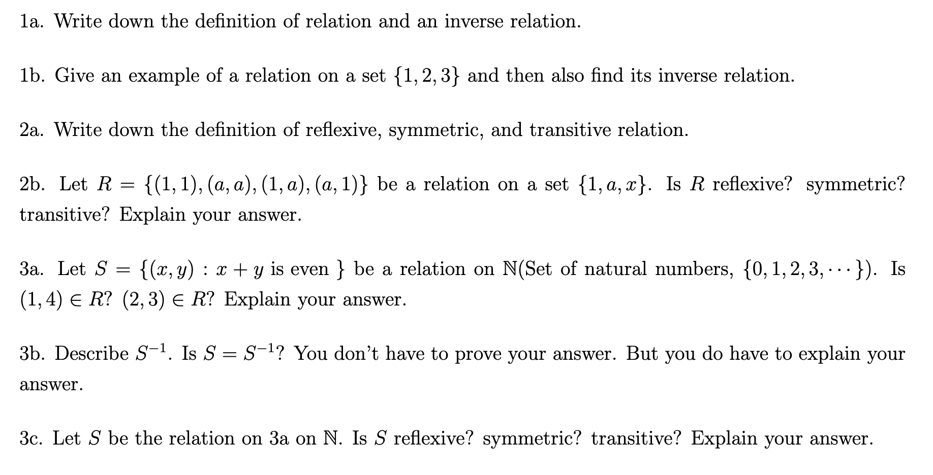 Solved la. Write down the definition of relation and an | Chegg.com