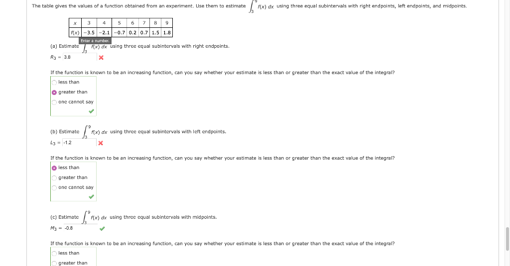 Solved Part 3 of 3 Using f(x) = ex – 8, we have the | Chegg.com