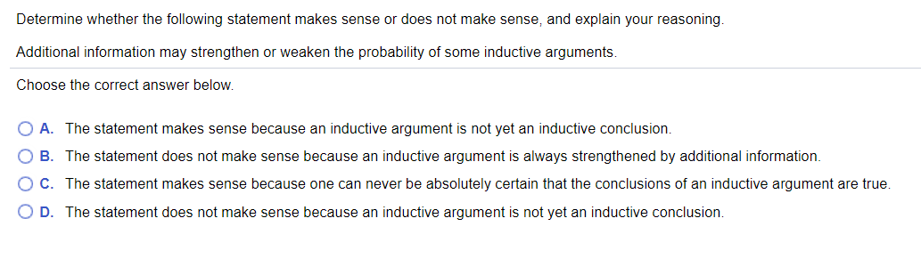 Solved Determine whether the following statement makes sense | Chegg.com