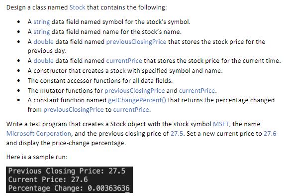Solved Design a class named Stock that contains the | Chegg.com