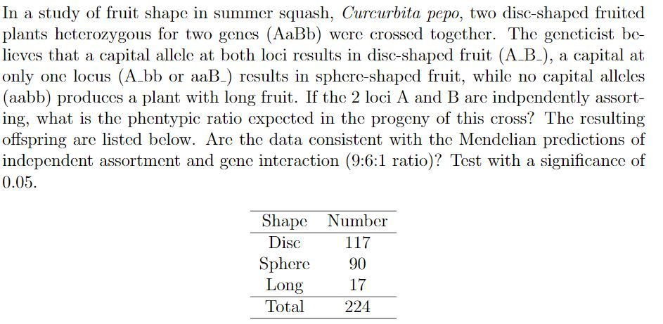In a study of fruit shape in summer squash, | Chegg.com