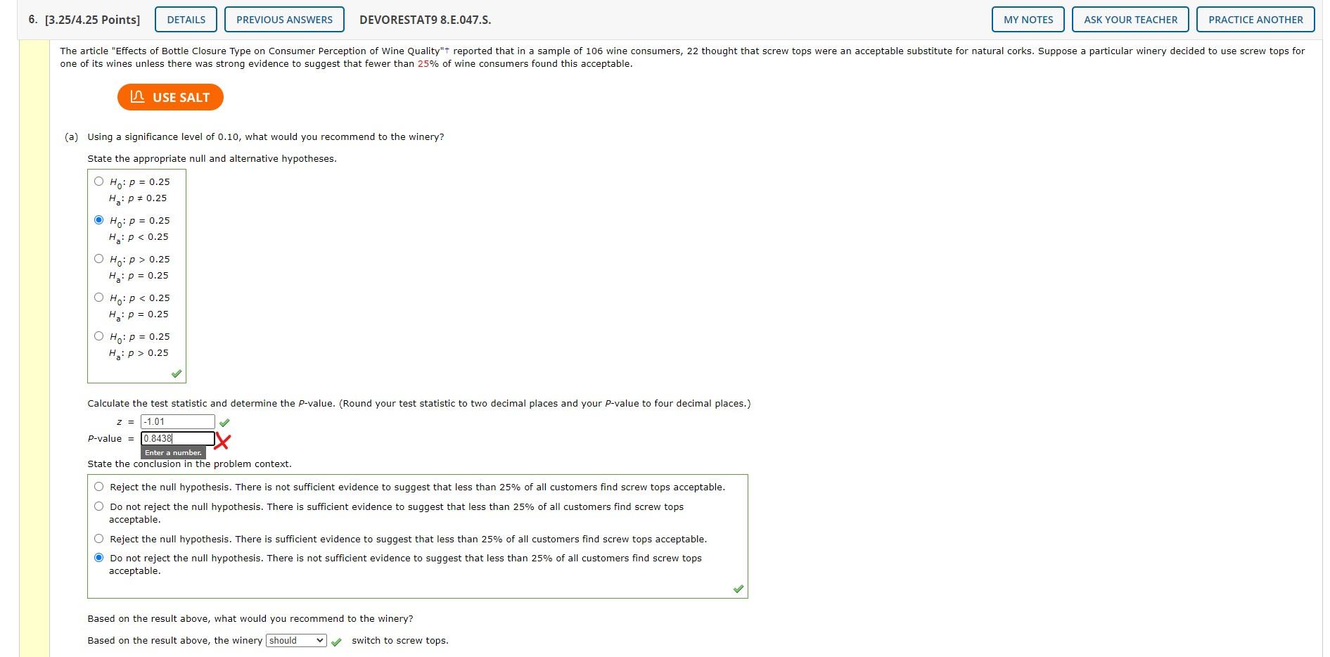 Solved 6. [3.25/4.25 Points) DETAILS PREVIOUS ANSWERS | Chegg.com