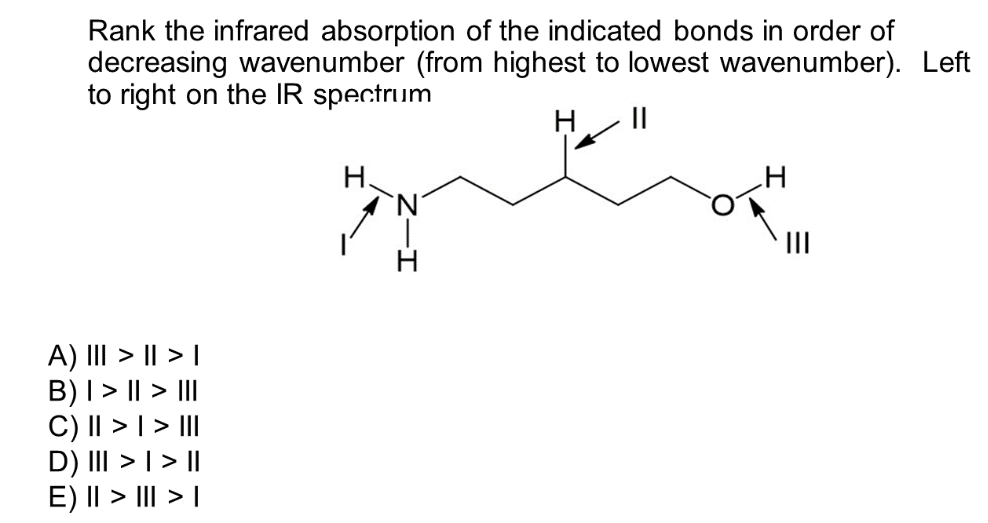 Solved Rank the infrared absorption of the indicated bonds | Chegg.com