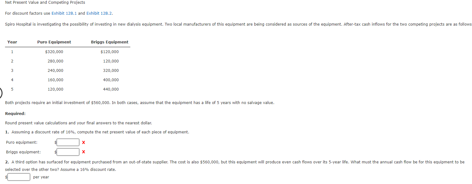 Solved Net Present Value and Competing Projects For discount | Chegg.com