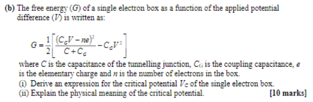 Solved (b) The free energy (G) of a single electron box as a | Chegg.com