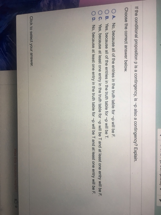Solved If the conditional proposition p is a contingency, is | Chegg.com