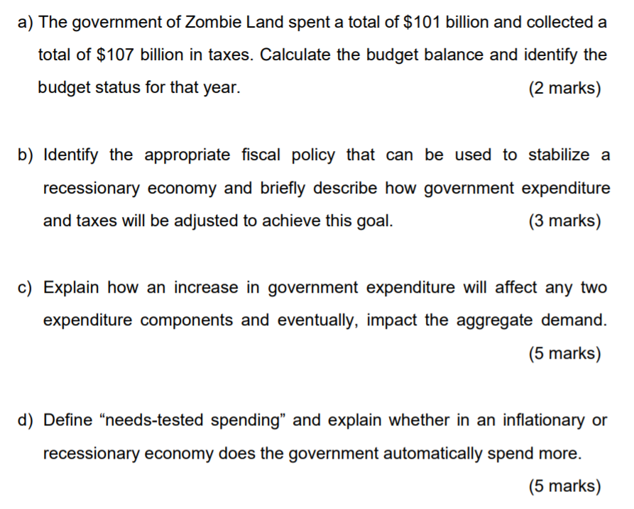 Solved a) The government of Zombie Land spent a total of | Chegg.com