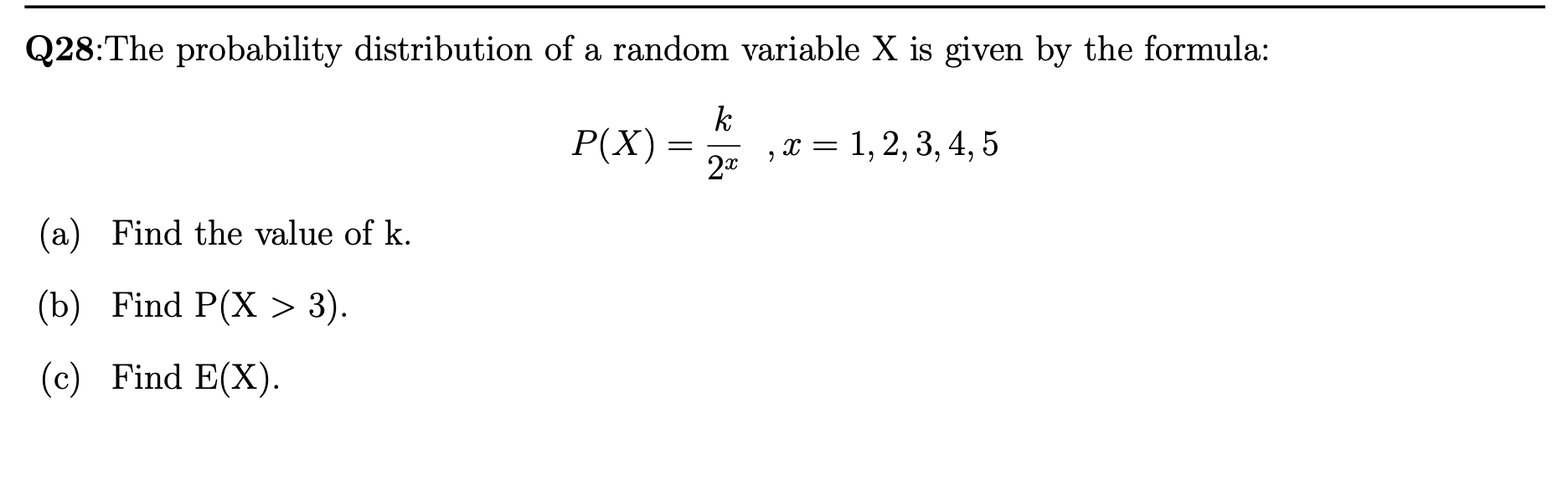 Solved Q28:The probability distribution of a random variable | Chegg.com