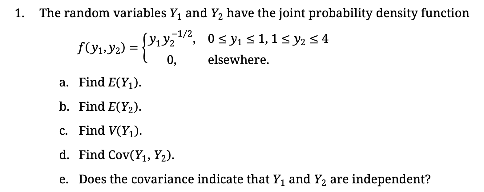 Solved The random variables Y1 and Y2 have the joint | Chegg.com