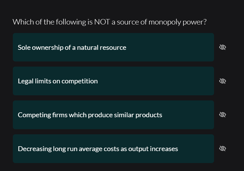 Solved Which of the following is NOT a source of monopoly | Chegg.com