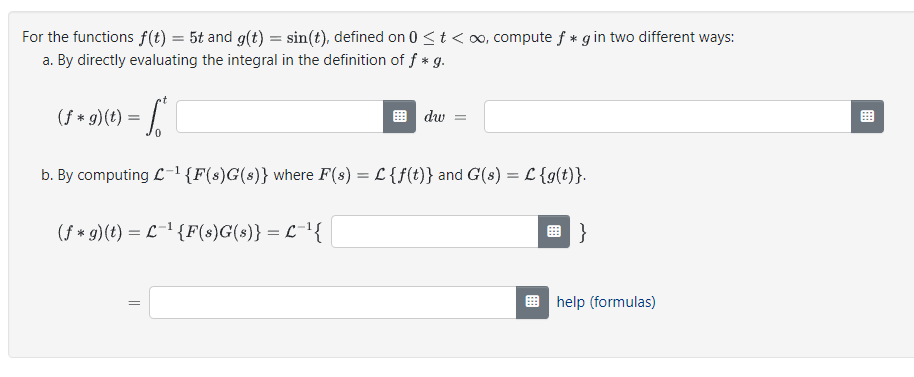 Solved For the functions f(t)=5t and g(t)=sin(t), defined on | Chegg.com
