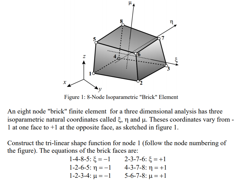 Solved Figure 1: 8-Node Isoparametric "Brick" Element An | Chegg.com