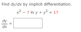 Solved Find dydx ﻿by implicit | Chegg.com