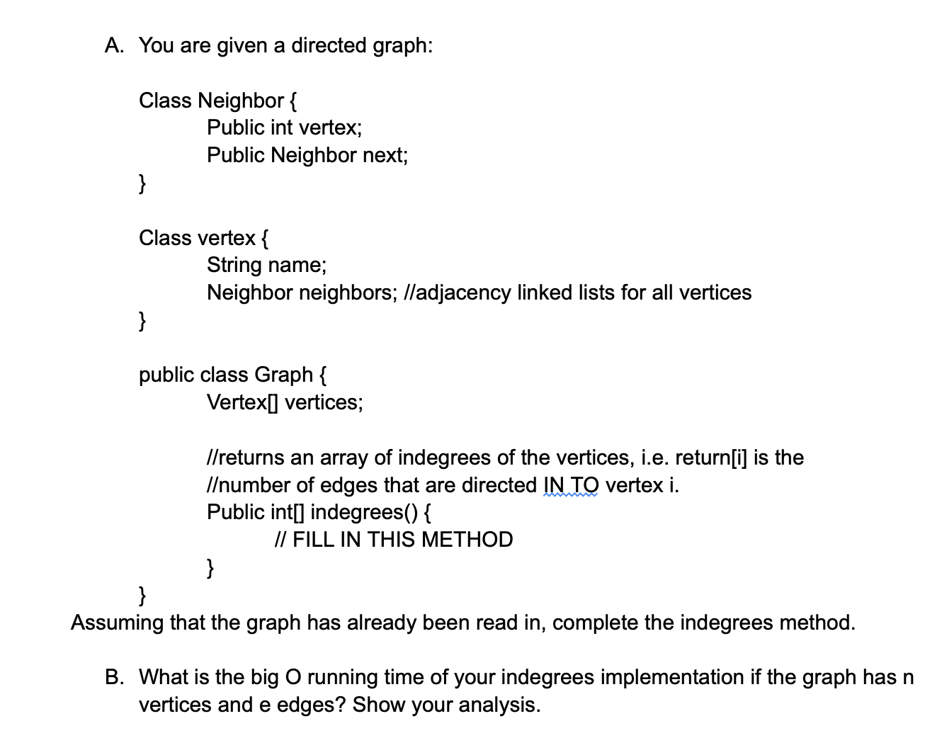 Solved A. You are given a directed graph: Class Neighbor \{ | Chegg.com