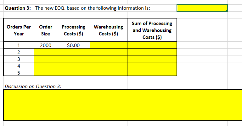 Use Excel & EOQ Formulas in solving all problems. | Chegg.com
