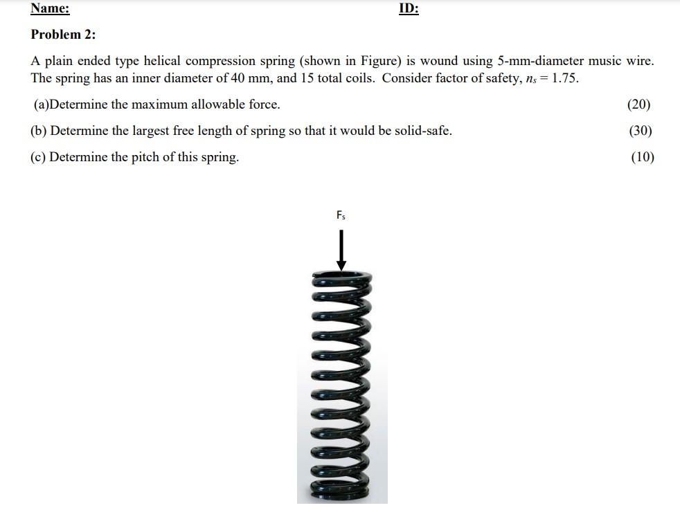 Solved Name: ID: Problem 2: A plain ended type helical | Chegg.com
