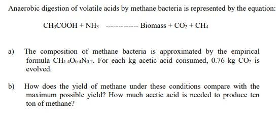Solved Anaerobic digestion of volatile acids by methane | Chegg.com