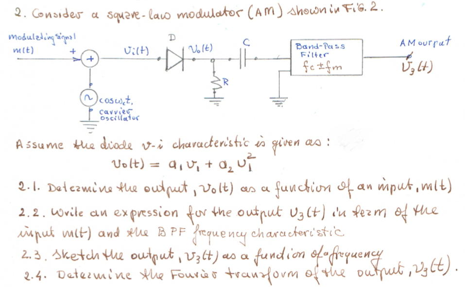 Solved 2. Consider a square-law modulator (AM) shown in Fig. | Chegg.com