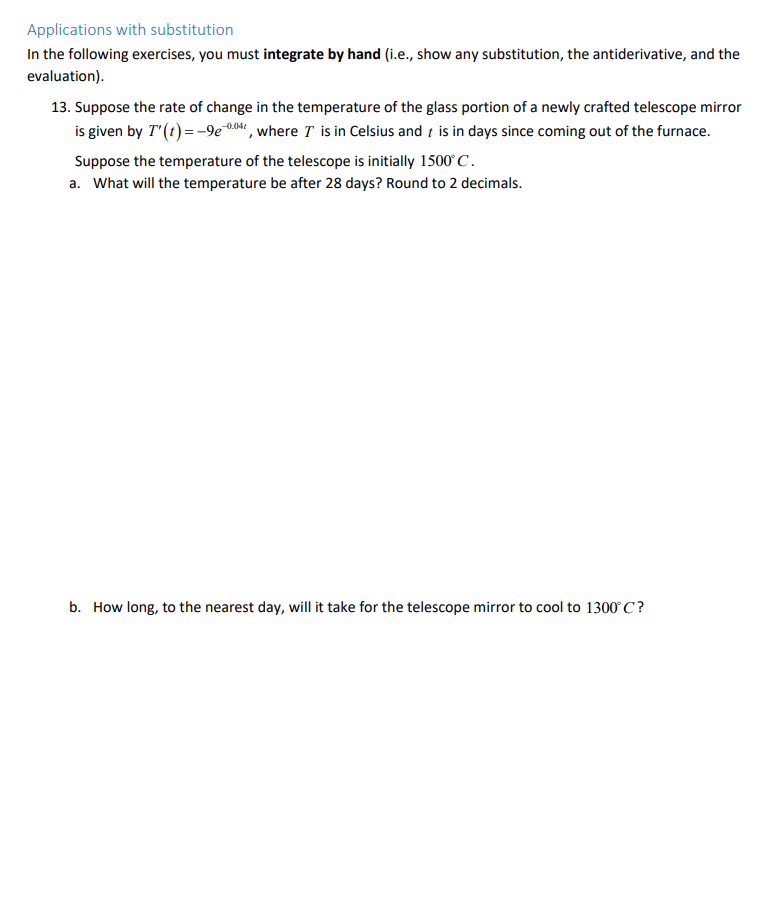 Solved Applications with substitution In the following | Chegg.com
